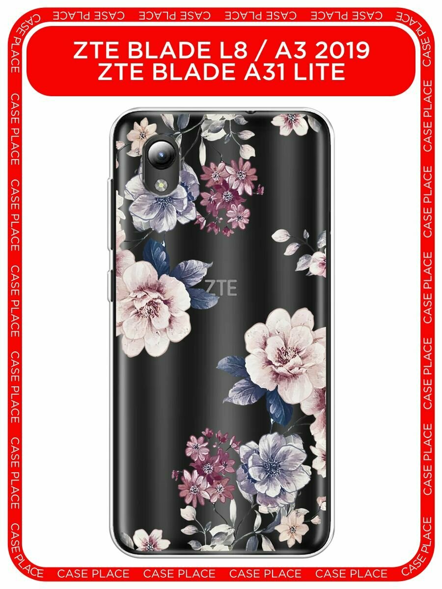 Чехол на ZTE Blade L8/A3 (2019)/A31 lite / ЗТЕ Блэйд L8/A3/A31 Лайт с принтом "Нежные винтажные цветы", прозрачный