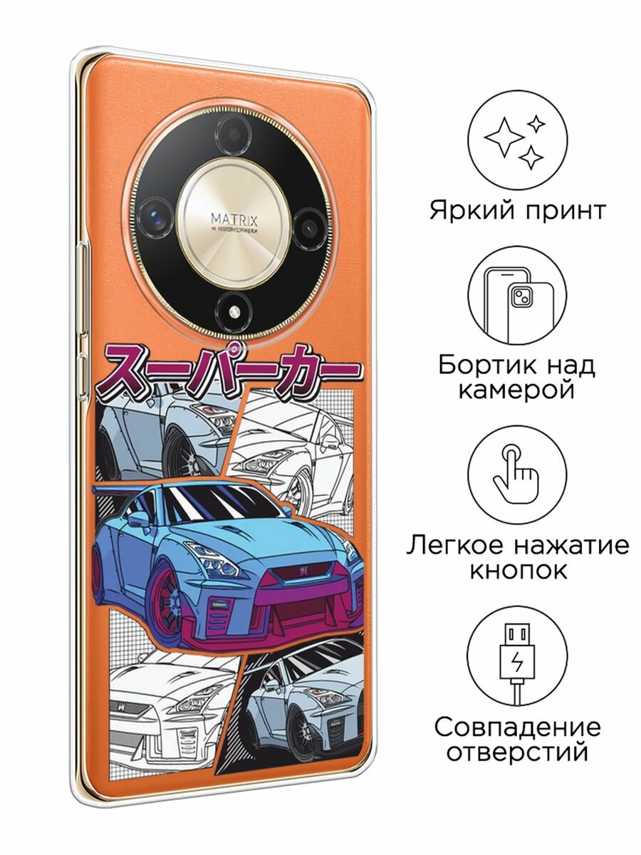 Чехол на Honor X9b / Хонор X9B с принтом "JDM коллаж", прозрачный — фото 1