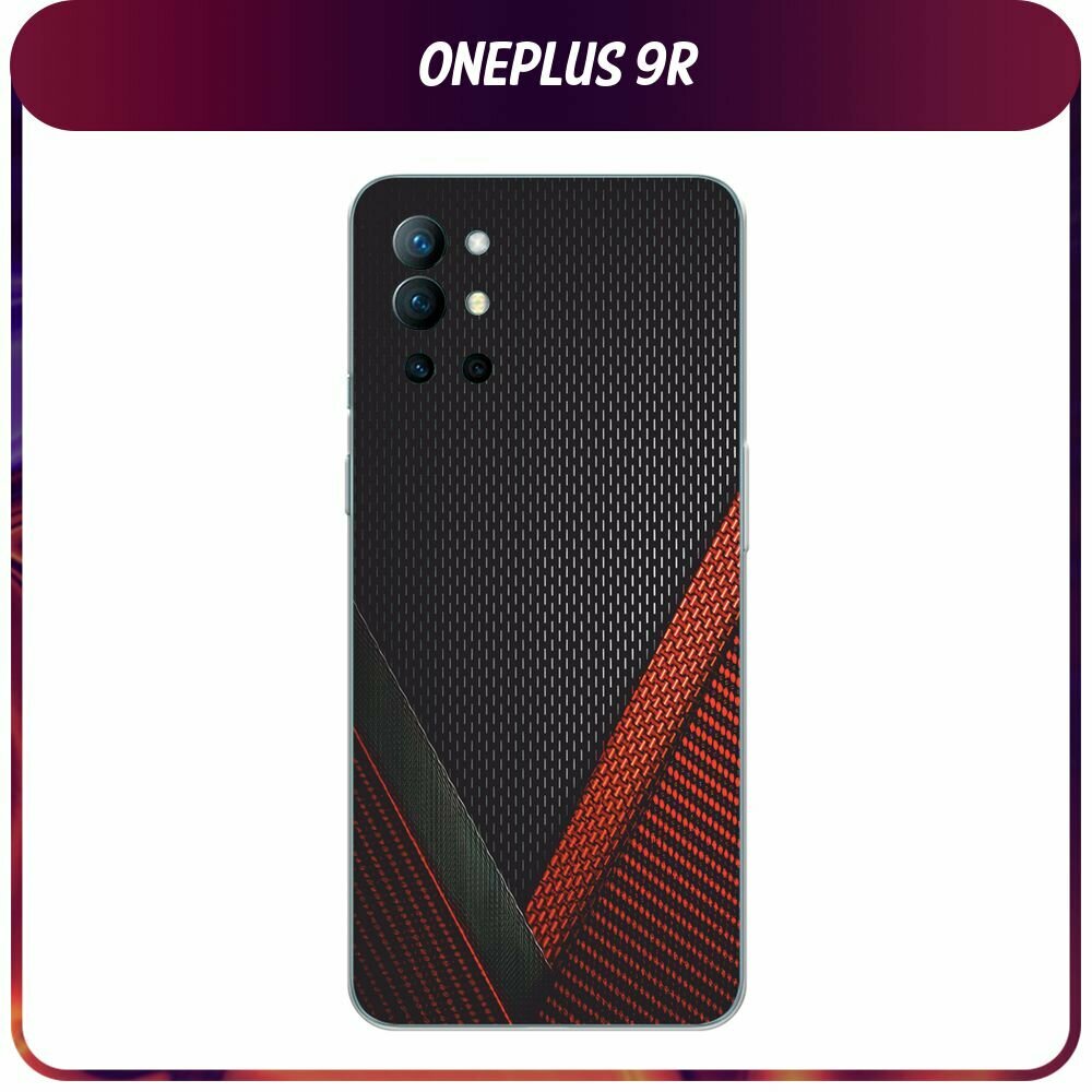 Силиконовый чехол на OnePlus 9R / ВанПлас 9R с принтом "Красный карбон"