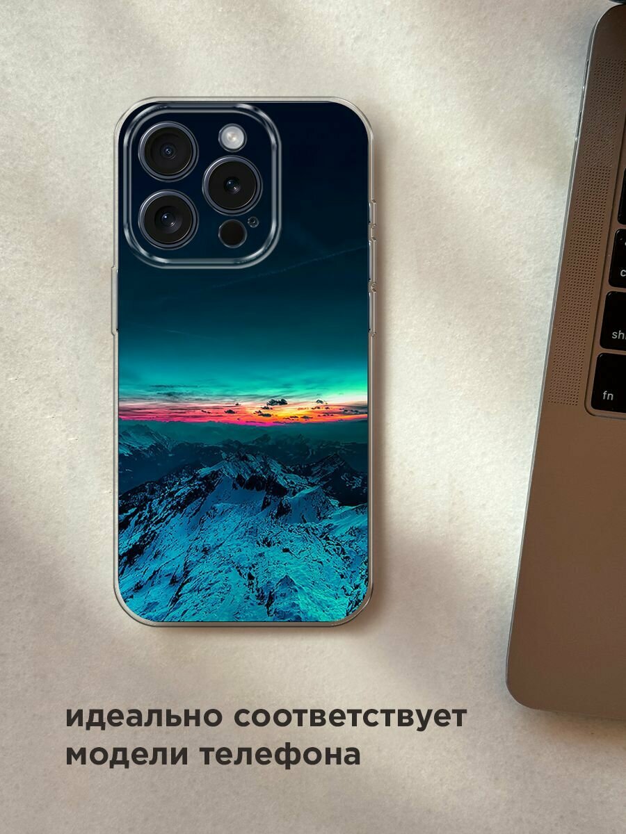 Чехол на Apple iPhone 15 Pro / Айфон 15 Про с принтом "Закат в горах" — фото 1