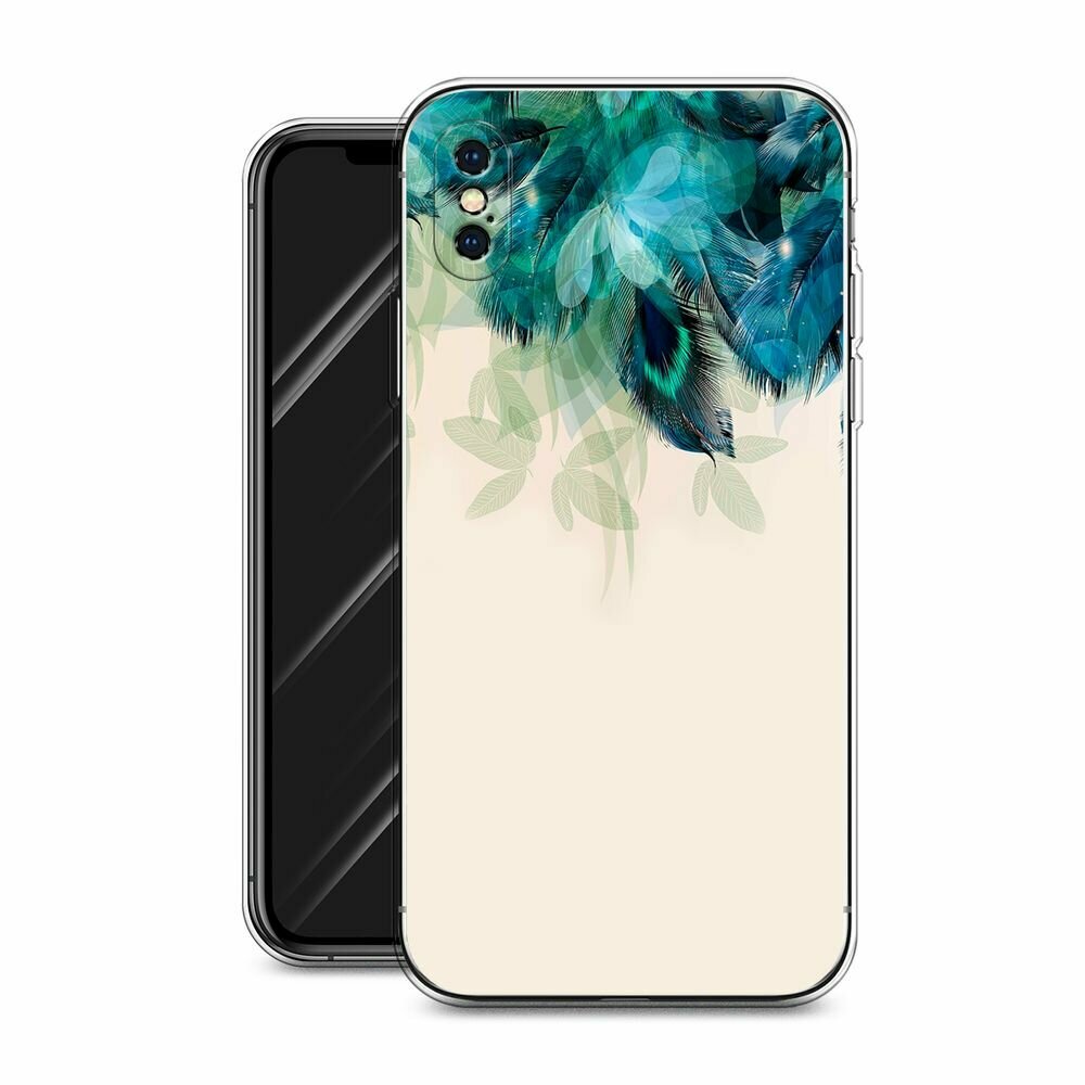 Чехол на Apple iPhone XS Max / Айфон XS Max с принтом Перья голубого цвета — фото 1