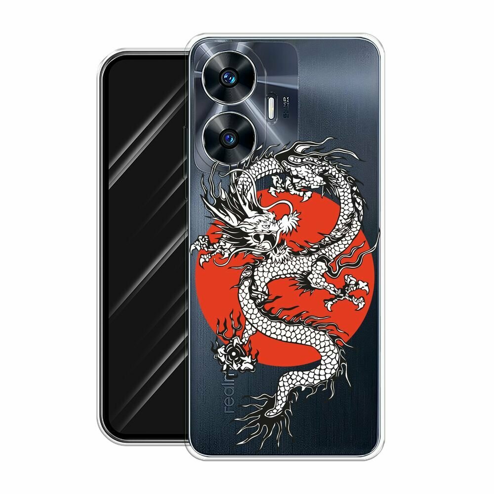 Чехол на Realme C55 / Реалми C55 с принтом "Восходящий дракон", прозрачный — фото 1