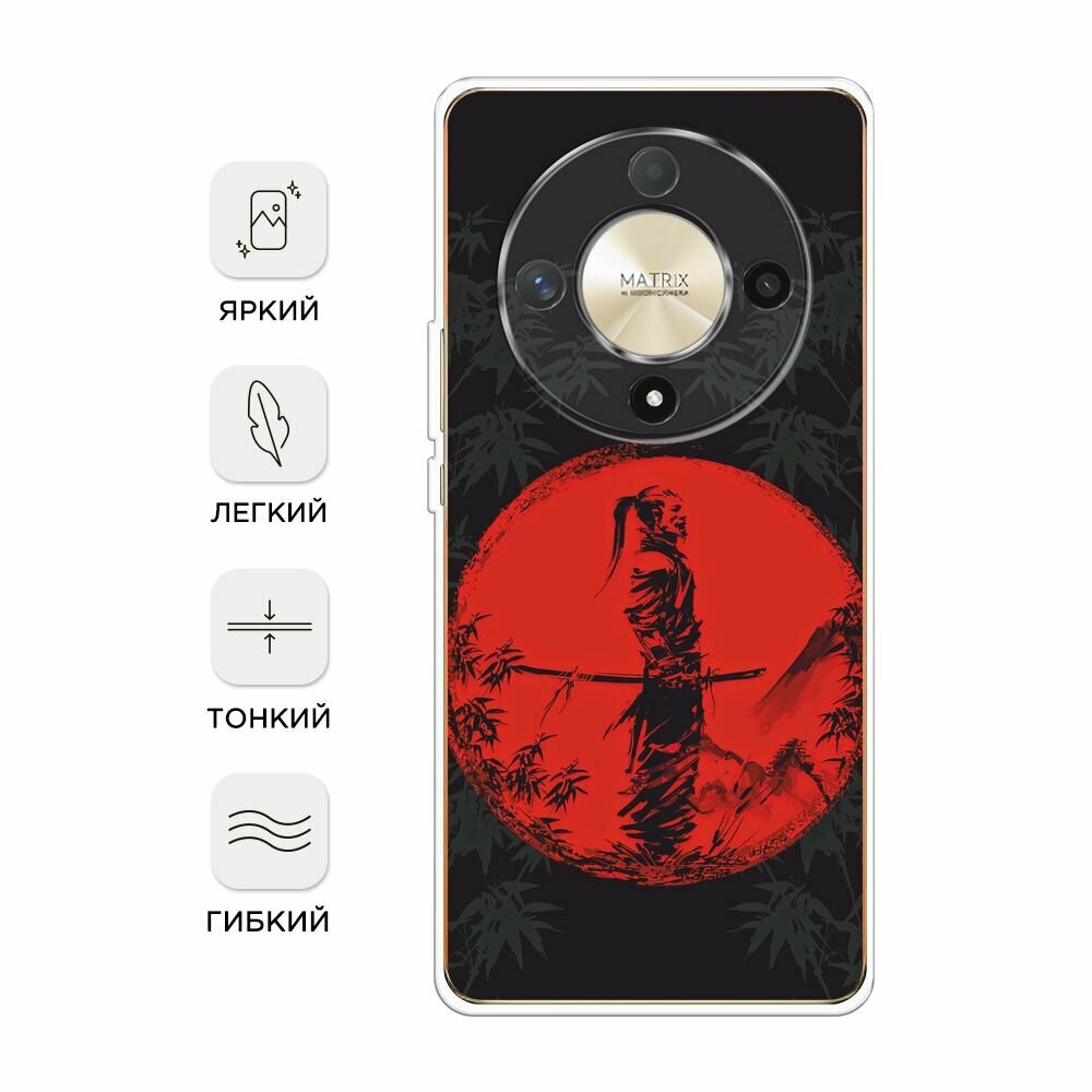 Чехол на Honor X9b / Хонор X9B с принтом "Самурай на красном фоне" — фото 1