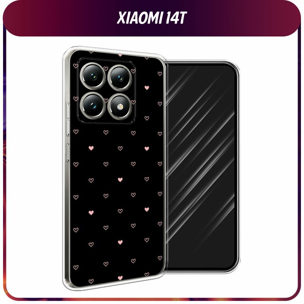 Чехол на Xiaomi 14T / Сяоми 14T с принтом "Черный фон и сердечки"