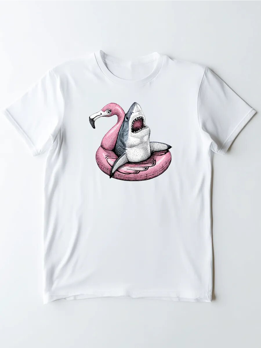 Футболка акула и фламинго