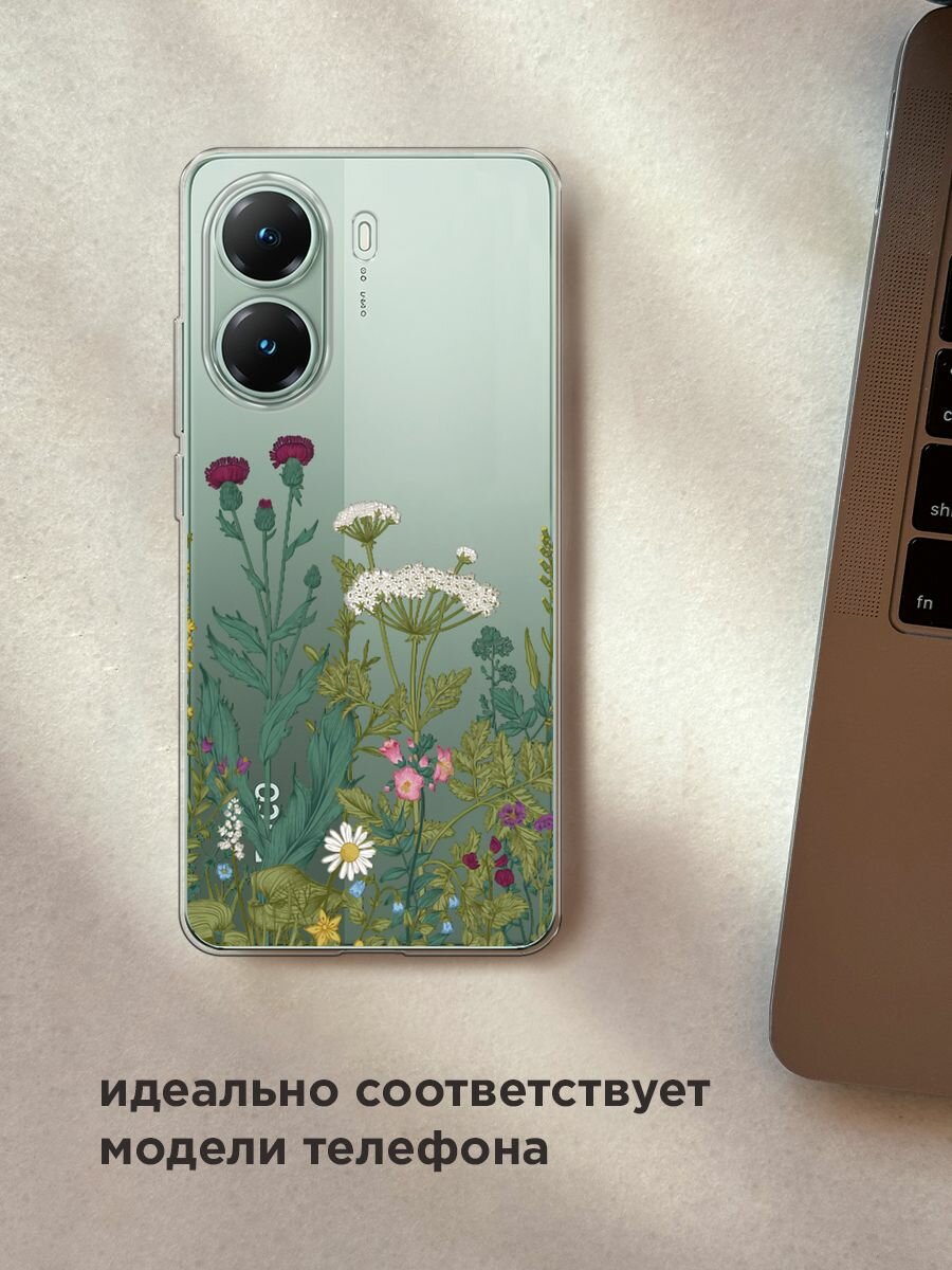 Чехол на Poco X7 Pro / Поко X7 Про с принтом "Дикие полевые цветы", прозрачный — фото 1