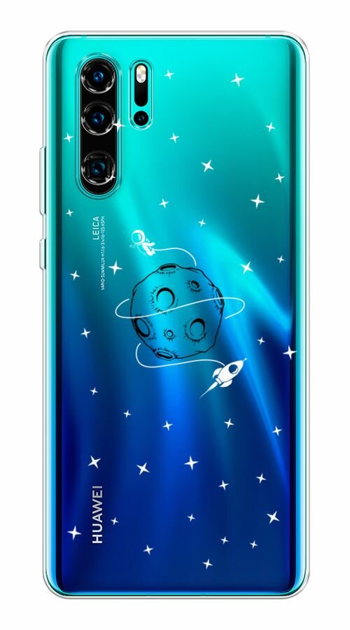 Чехол на Huawei P30 Pro / Хуавей П30 Про с принтом "Полет вокруг луны", прозрачный