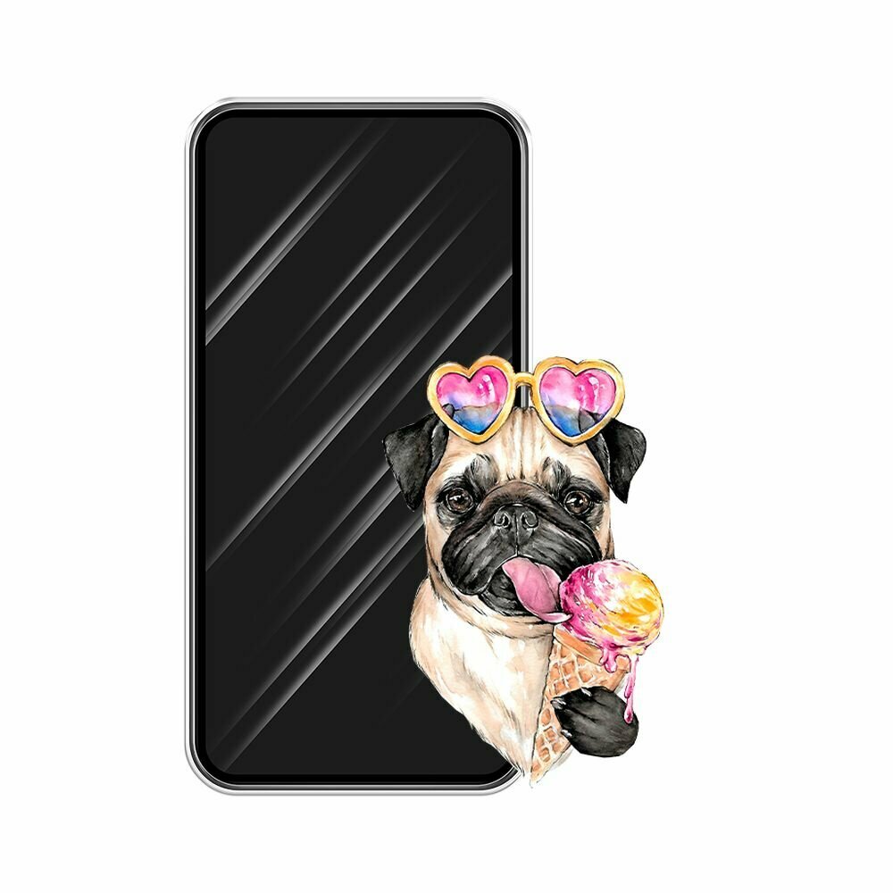 Чехол на Poco X7/Redmi Note 14 Pro 5G / Поко X7/Редми Нот 14 Про с принтом Мопс с мороженкой, прозрачный