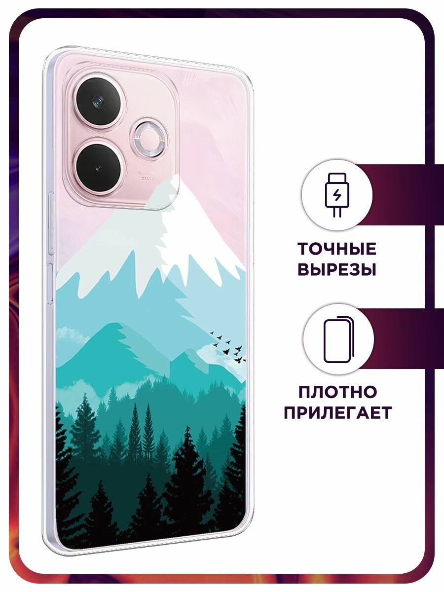 Чехол на Oppo A5 Pro / Оппо А5 Про с принтом "Синяя снежная гора", прозрачный — фото 1