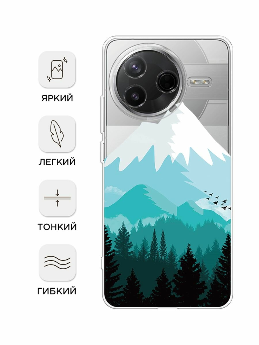 Чехол на Poco F7 Pro / Поко F7 Про с принтом "Синяя снежная гора", прозрачный — фото 1