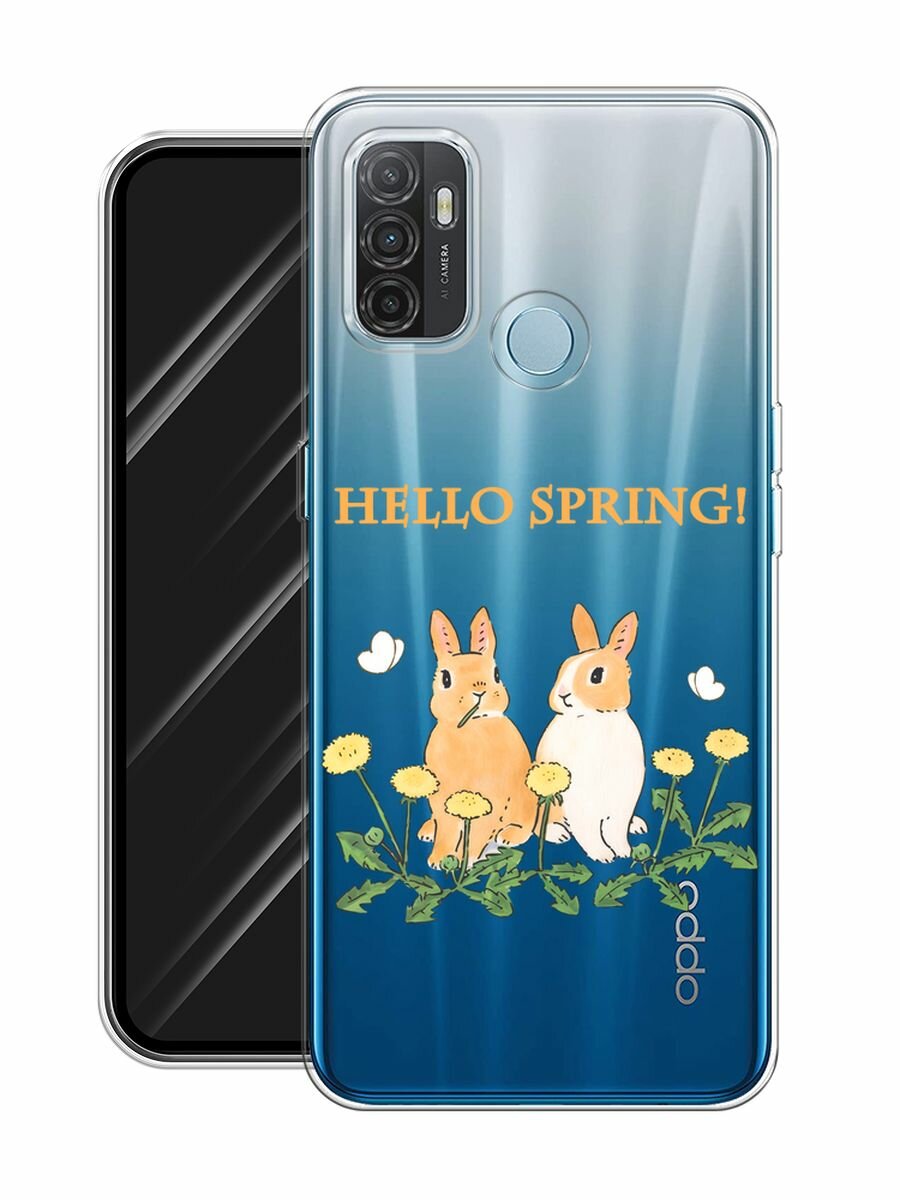 Чехол на Oppo A53 / Оппо А53 с принтом "Весенние кролики", прозрачный — фото 1