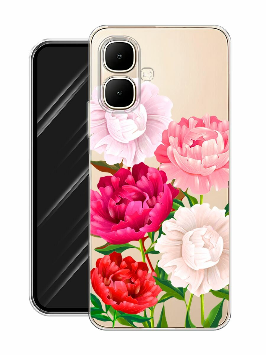 Чехол на Infinix Smart 10 / Инфиникс Смарт 10 с принтом "Большие пионы", прозрачный — фото 1