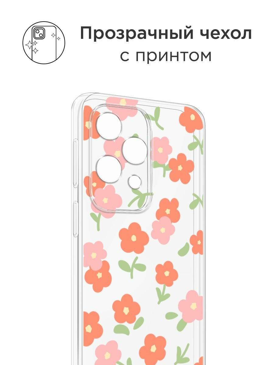 Чехол на Oppo A5x / Оппо А5x с принтом "Красные цветочки рисунок", прозрачный — фото 1