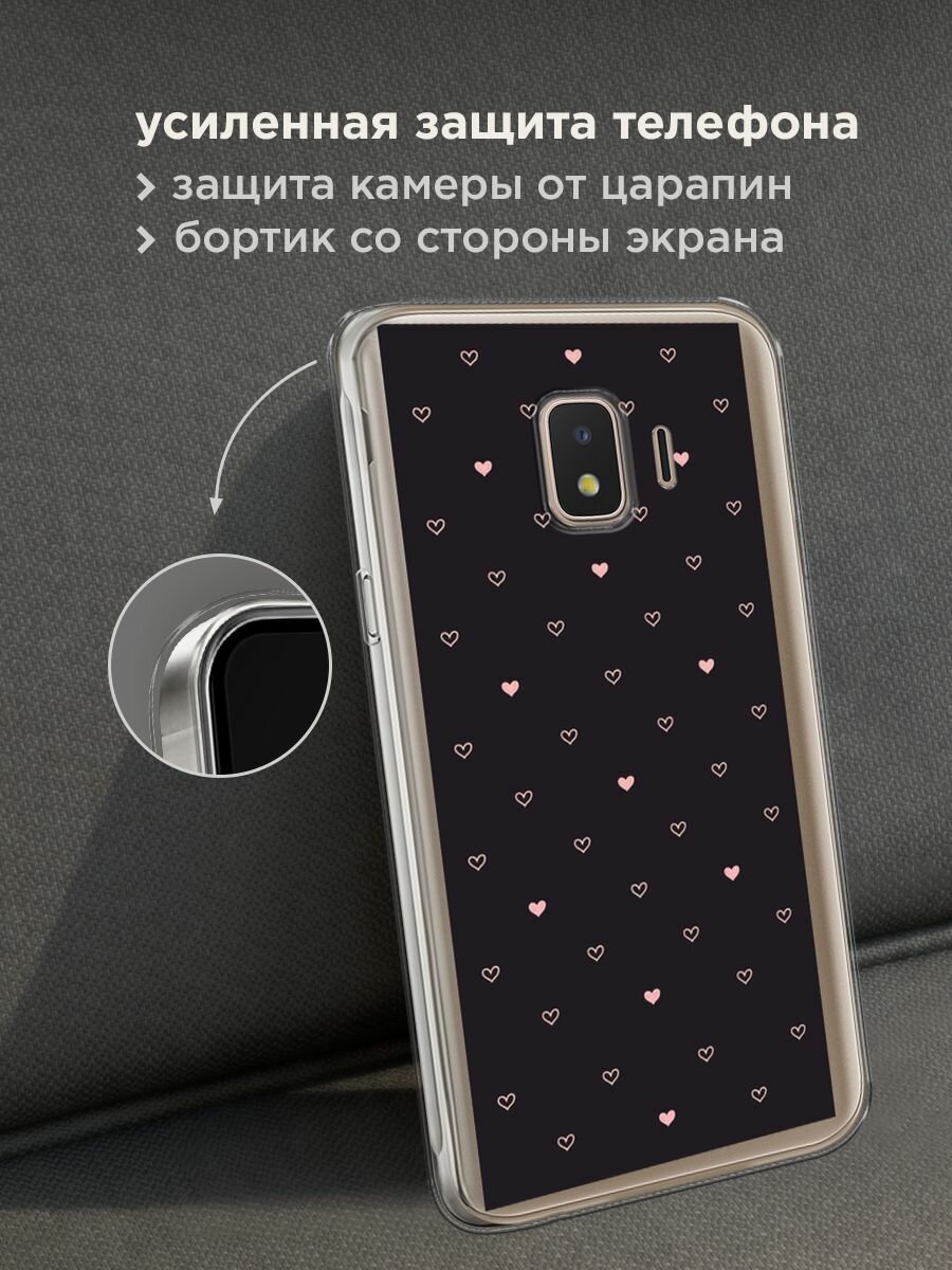 Чехол на Samsung Galaxy J2 Core (2018/2020) / Самсунг Галакси J2 Core (2020) с принтом "Черный фон и сердечки" — фото 1