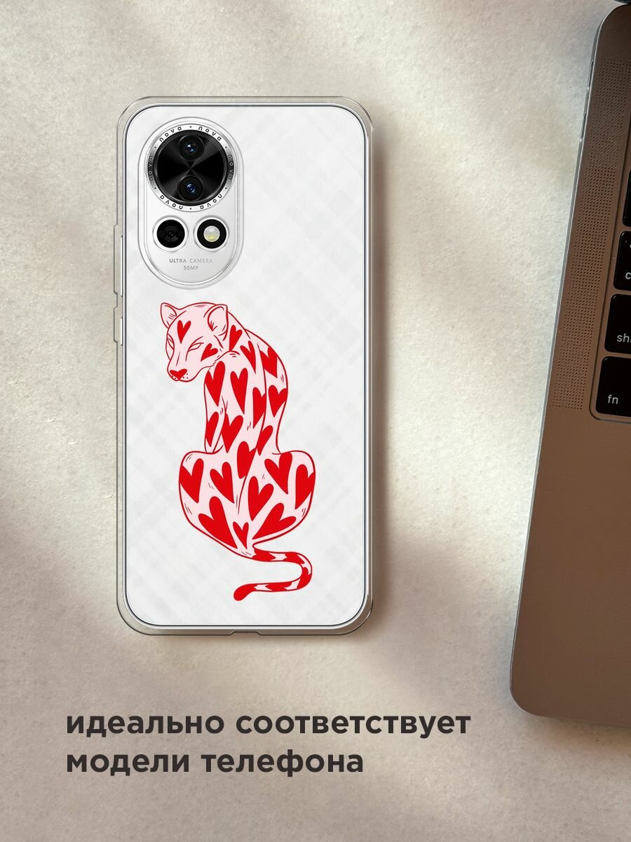Чехол на Huawei Nova 12/Nova13 / Хуавей Нова 12/Нова 13 с принтом "Heart panther 2 - 14 февраля", прозрачный — фото 1