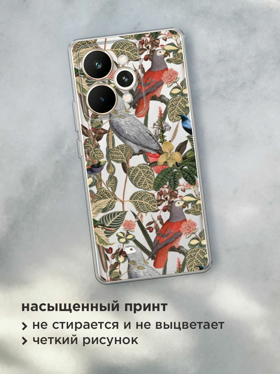 Чехол на Realme 15 Pro / Реалми 15 Про с принтом "Tropical pattern", прозрачный — фото 1