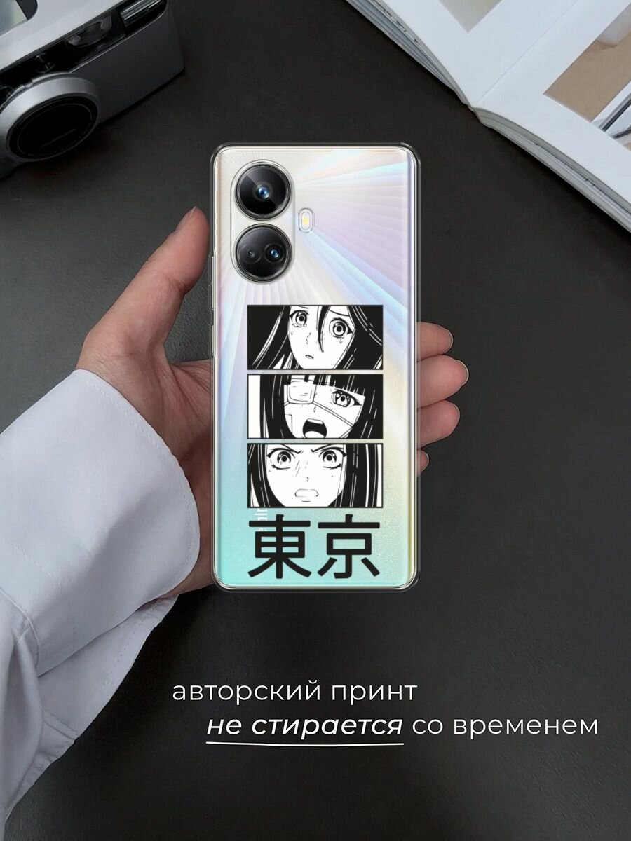 Чехол на Realme 10 Pro+ / Реалми 10 Про+ с принтом "Tokyo girls", прозрачный — фото 1