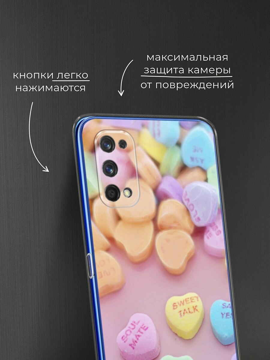Чехол на Realme 7 Pro / Реалми 7 Про с принтом "Конфетки сердечки 2" — фото 1