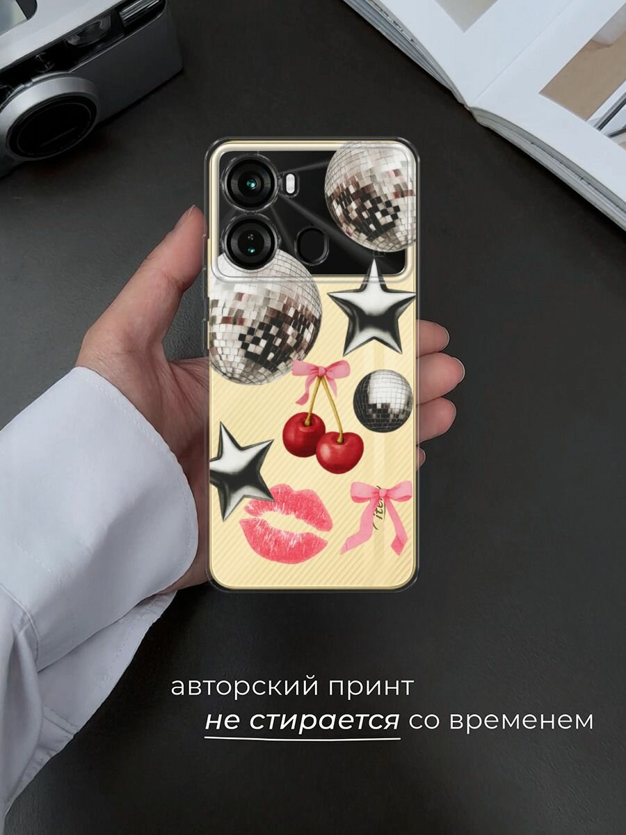 Чехол на Itel P40 / Ител P40 с принтом "Стильная подборка", прозрачный — фото 1