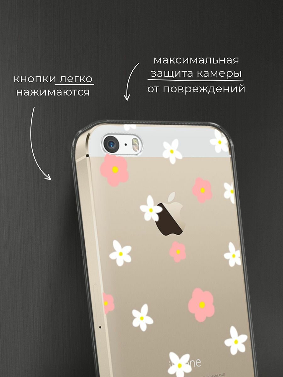 Чехол на Apple iPhone 5/5S/SE / Айфон 5/5S/SE с принтом "Розовые и белые цветы", прозрачный — фото 1