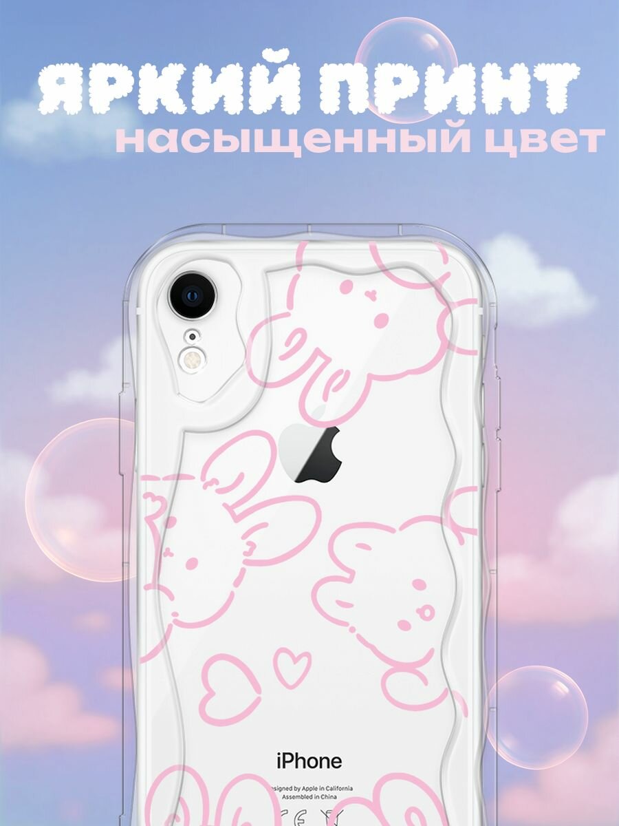 Чехол на Apple iPhone XR / Айфон XR с принтом "Контурные зайцы" — фото 1