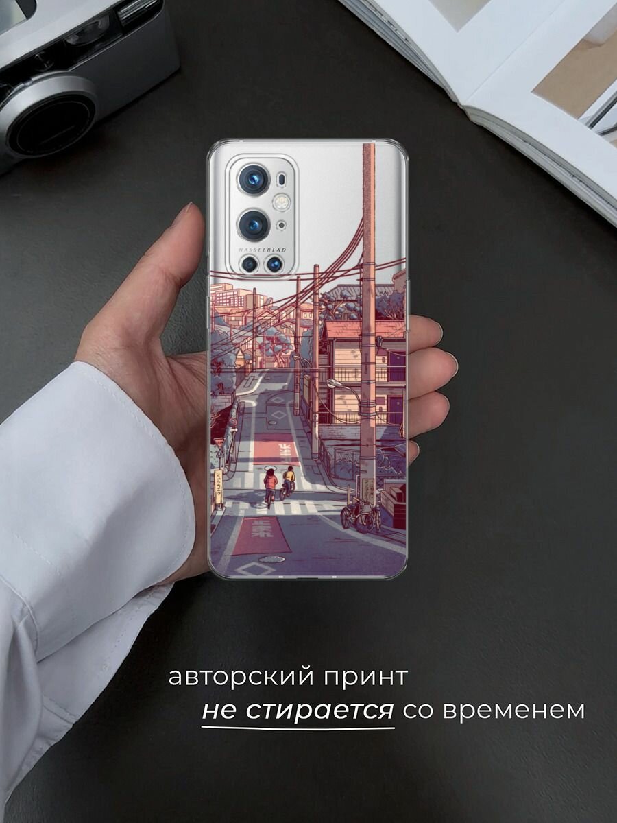 Чехол на OnePlus 9 Pro / ВанПлас 9 Про с принтом "Закат на японской улице", прозрачный — фото 1