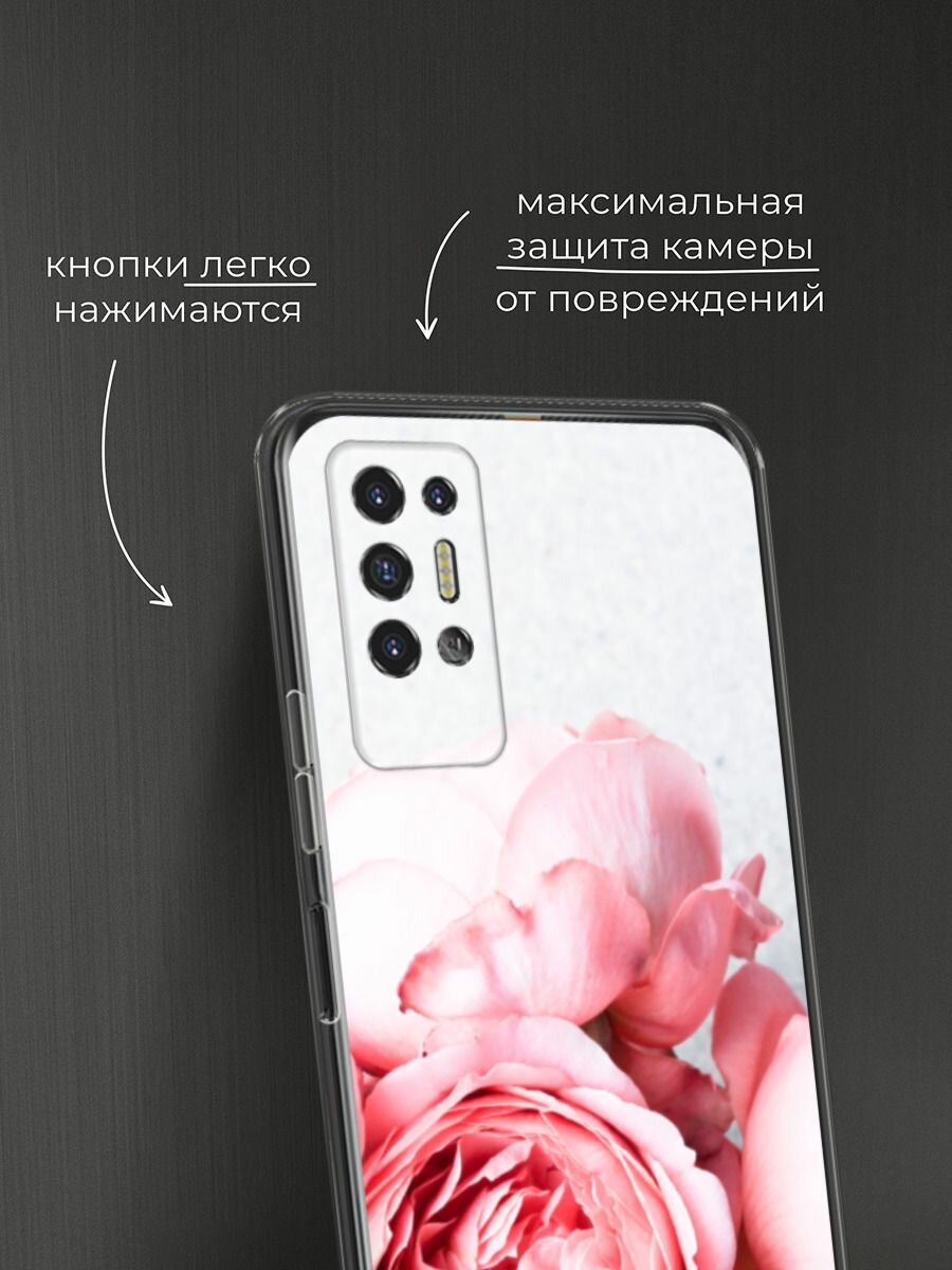 Чехол на Tecno Pova 2 / Текно Пова 2 с принтом "Пионы на белом" — фото 1