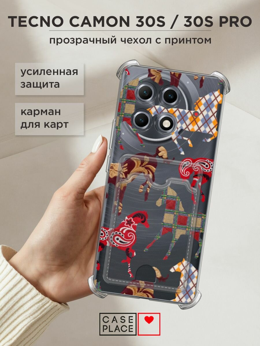 Чехол на Tecno Camon 30S/30S Pro (Текно Камон 30S/30S Про) с картой и принтом "Паттерн лошади"