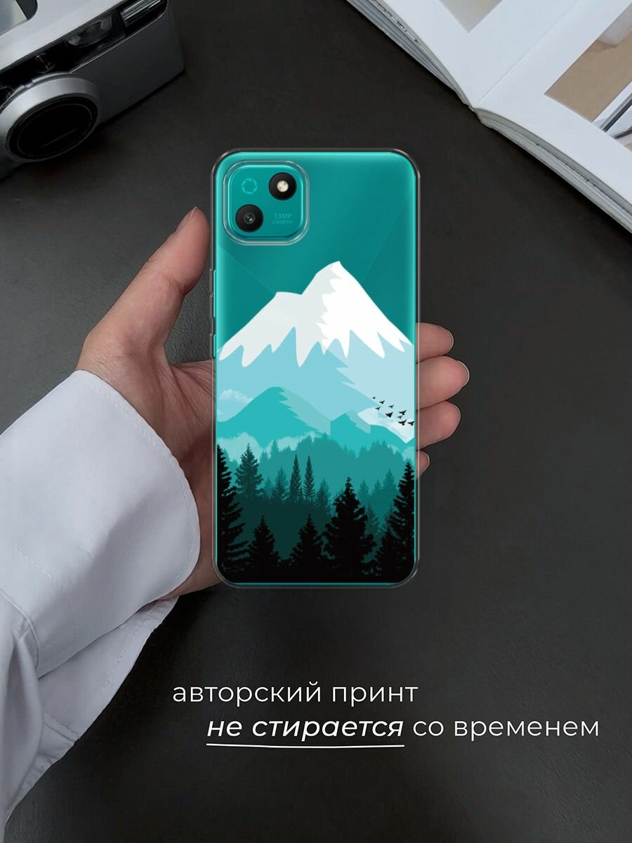 Чехол на Wiko T10 / Вико Т10 с принтом "Синяя снежная гора", прозрачный — фото 1