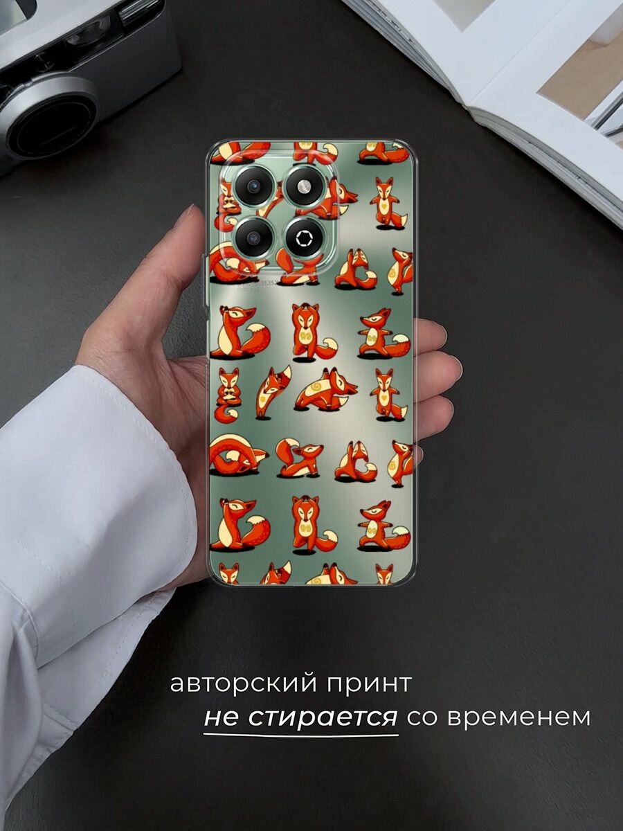 Чехол на Honor X6b / Хонор X6b с принтом "Йога для лисы", прозрачный — фото 1