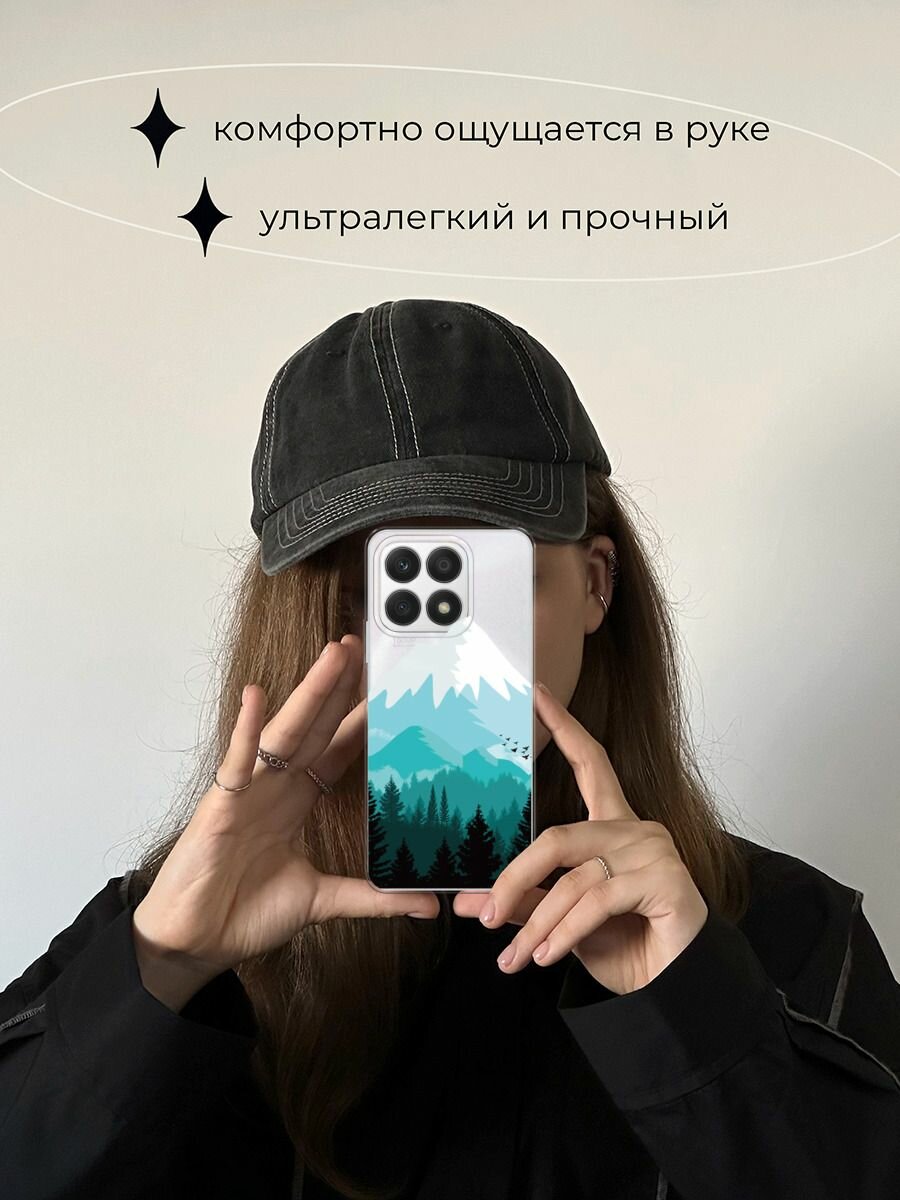 Чехол на Honor X8A / Хонор X8A с принтом "Синяя снежная гора", прозрачный — фото 1