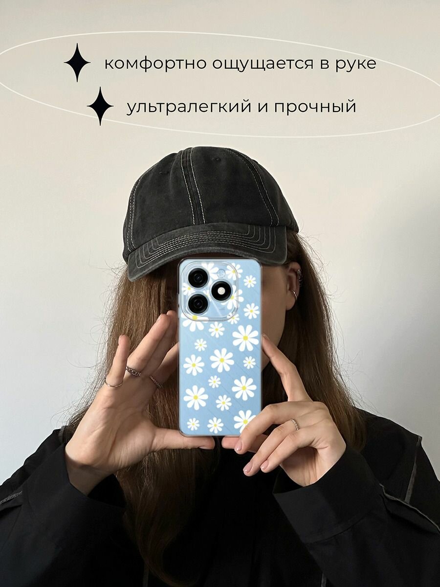 Чехол на Tecno Spark 20 / Текно Спарк 20 с принтом "Большие ромашки", прозрачный — фото 1