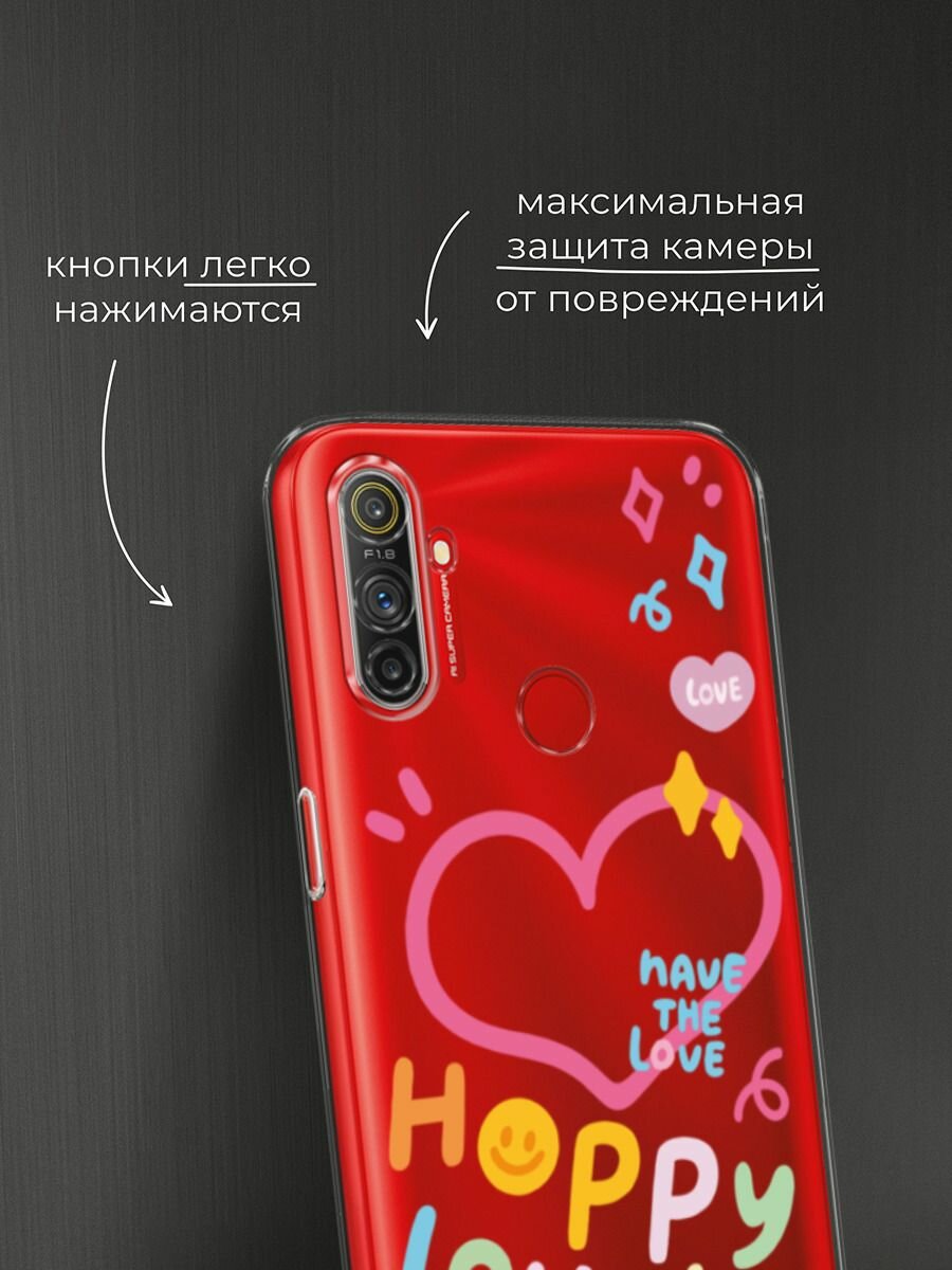 Чехол на Realme C3 / Реалми C3 с принтом "Happy lovely", прозрачный — фото 1