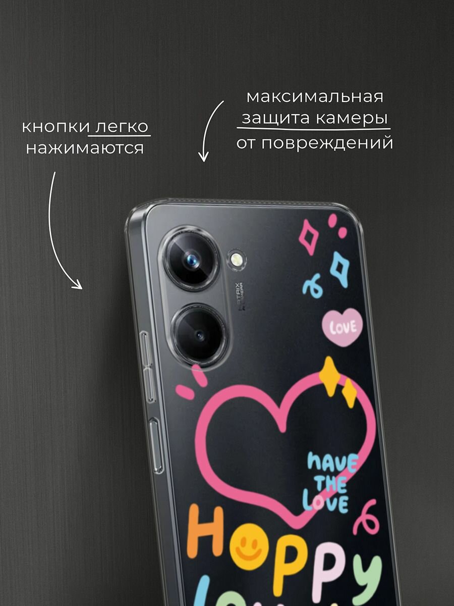 Чехол на Realme 10 Pro / Реалми 10 Про с принтом "Happy lovely", прозрачный — фото 1