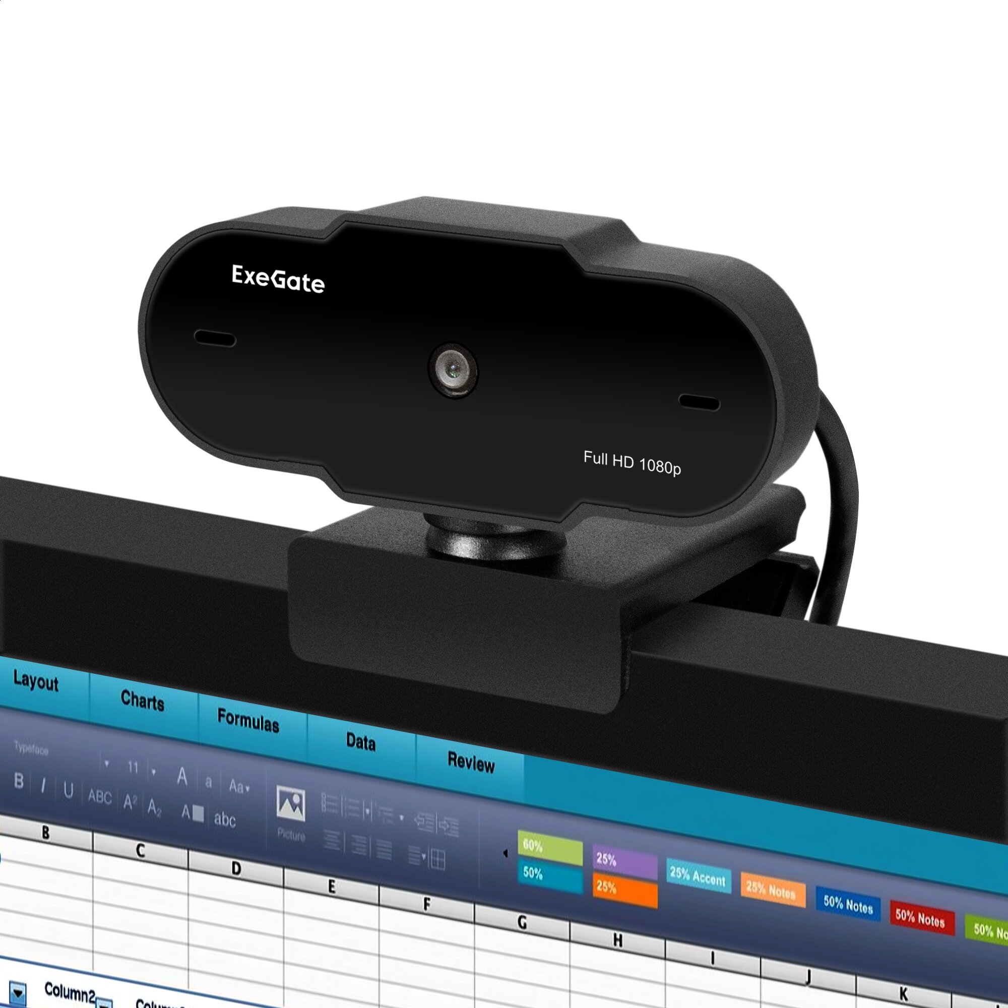 Веб-камера ExeGate GoldenEye C300 Full HD (2Мп, 1920х1080, 1080P, 30fps, фиксированный фокус, микрофон с шумоподавлением, универсальное крепление, USB, кабель 1,4 м, Windows® 7/8/10/11, Mac OS 10.6 и выше, Chrome OS™, Android 5.0 и выше, RTL) EX297682RUS