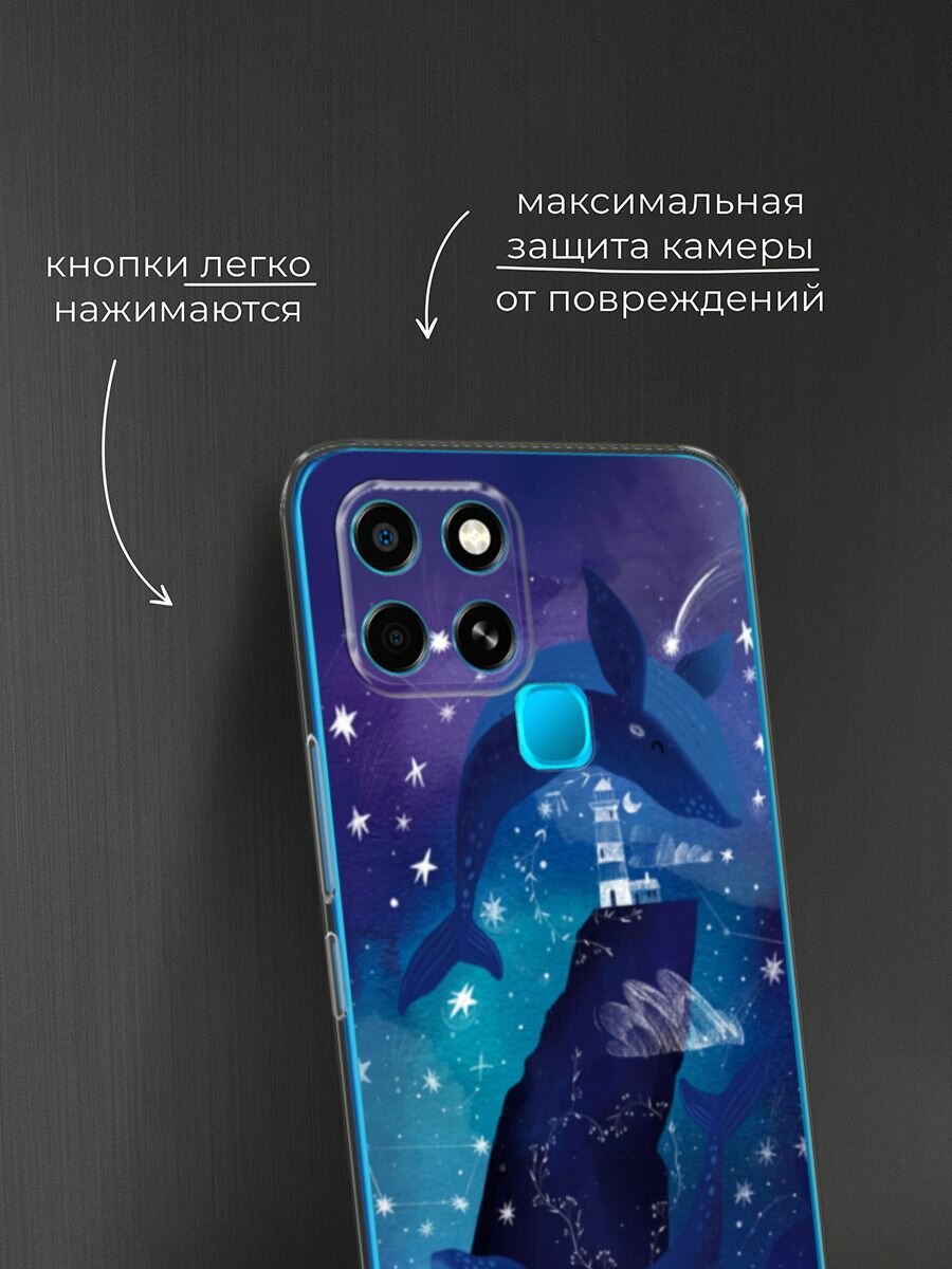 Чехол на Infinix Smart 6 / Инфиникс Смарт 6 с принтом "Ночные киты" — фото 1