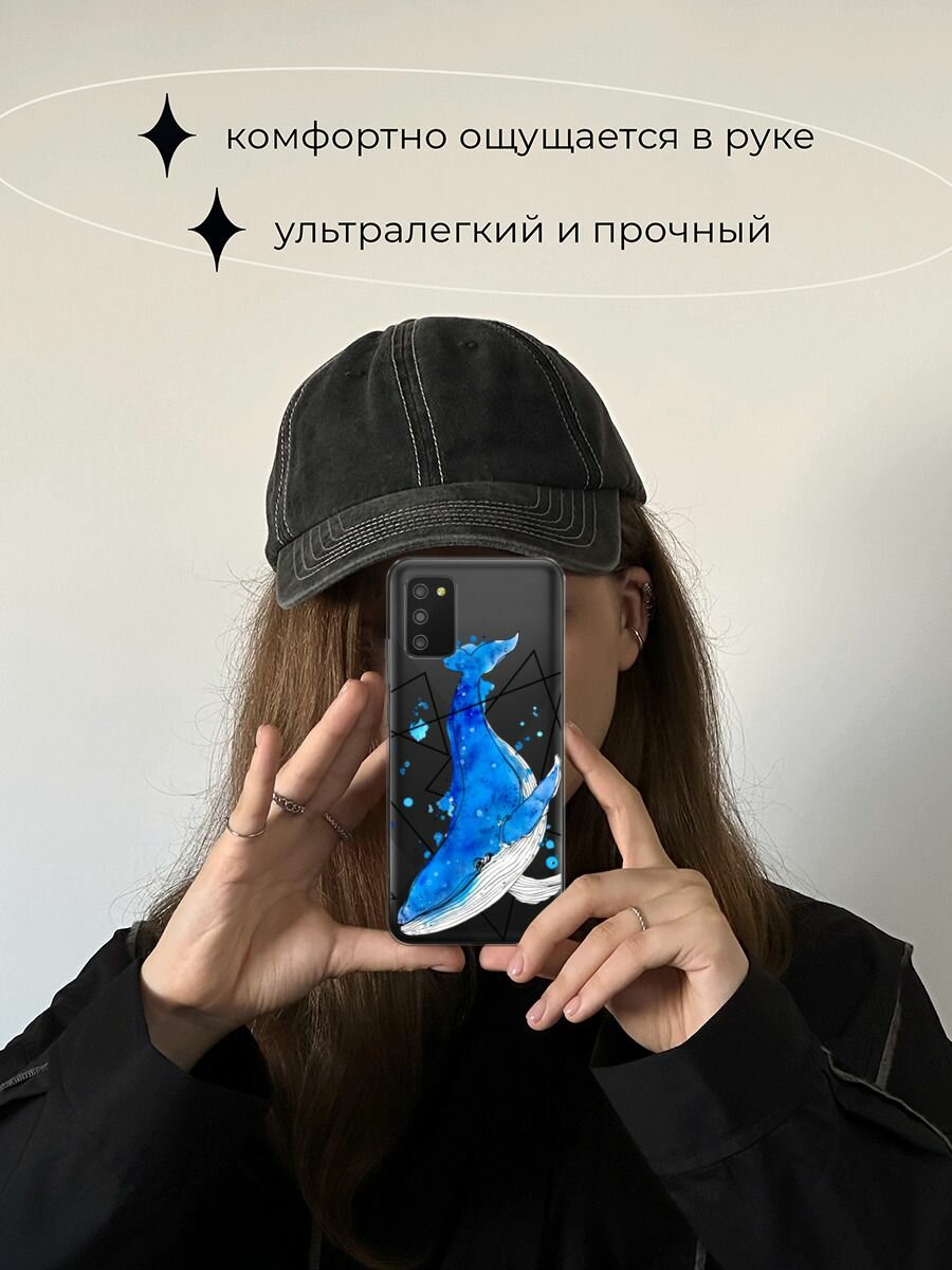 Чехол на Samsung Galaxy A02s / Самсунг Галакси A02s с принтом "Кит графика", прозрачный — фото 1