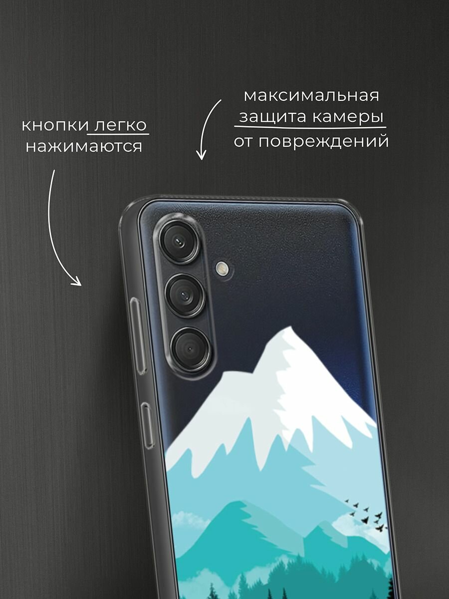 Чехол на Samsung Galaxy M55 / Самсунг M55 с принтом "Синяя снежная гора", прозрачный — фото 1
