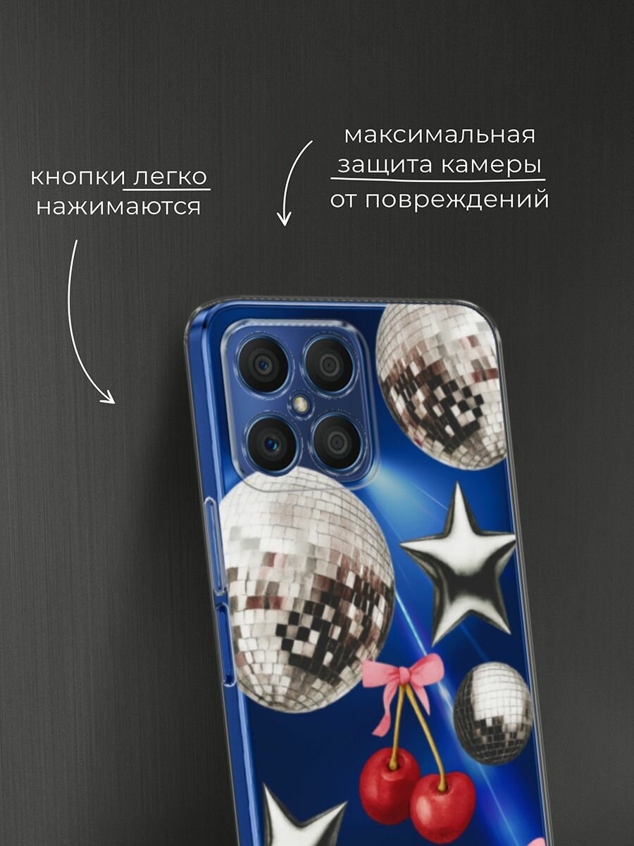 Чехол на Honor X8 / Хуавей X8 с принтом "Стильная подборка", прозрачный — фото 1