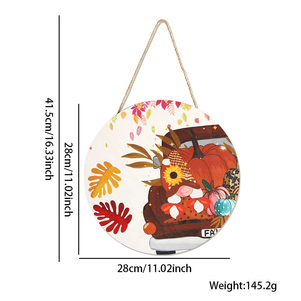 Яркий деревянный дверной баннер на День благодарения для осеннего декора с изображением очаровательной индейки и листьев