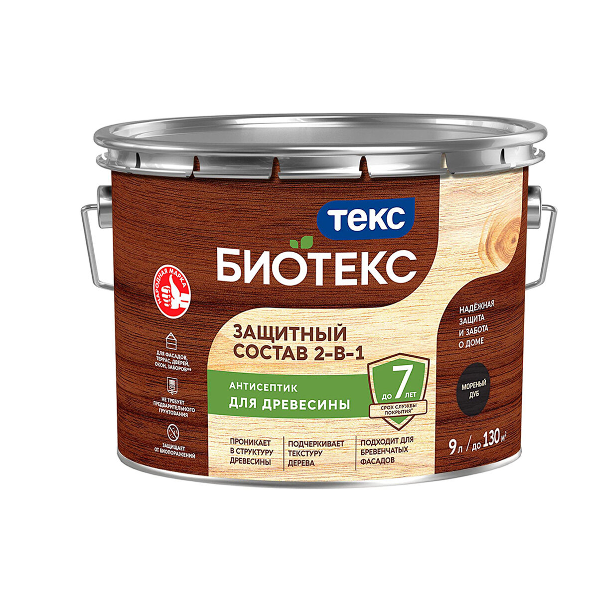 Антисептик для древесины Bioteks мореный дуб, защитный состав 2в1, 9 л