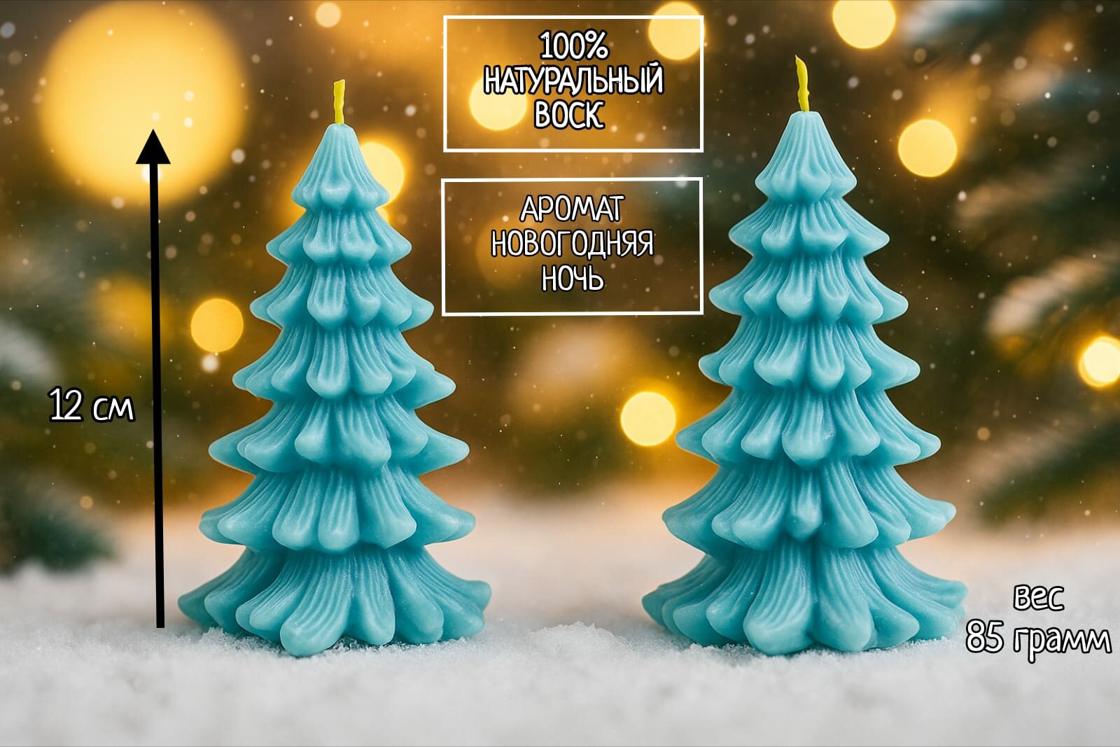 Свеча декоративная "Новогодняя ночь", ёлка голубая, аромат, подарочная коробка