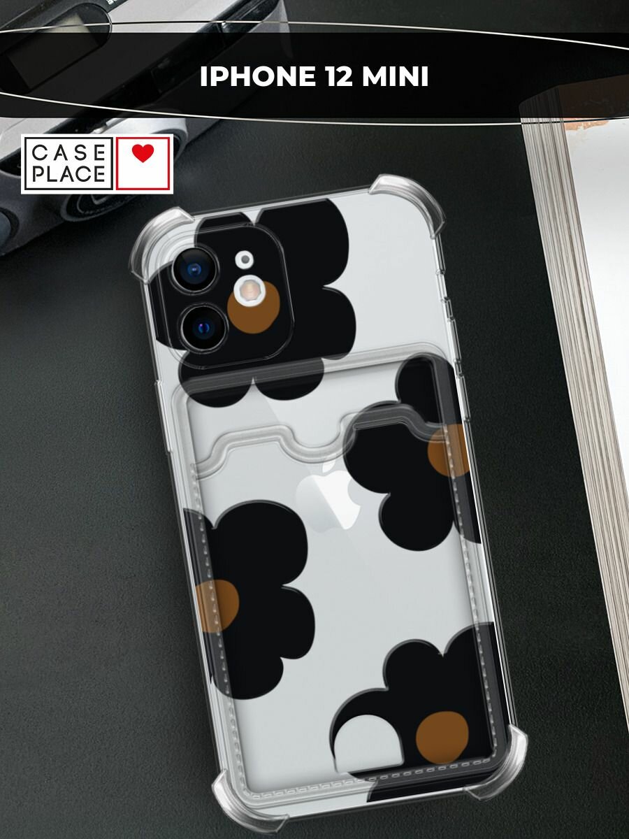 Чехол на Apple iPhone 12 mini (Айфон 12 Мини) с картой и принтом Темные цветочки