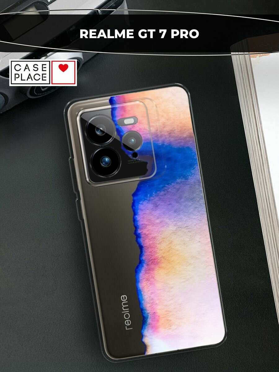 Чехол на Realme GT 7 Pro / Реалми GT 7 Про с принтом Синяя акварель, прозрачный