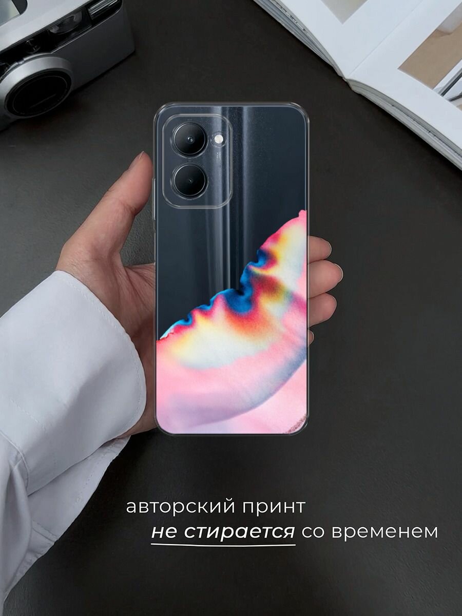 Чехол на Realme C33 / Реалми С33 с принтом Розовая акварель, прозрачный — фото 1