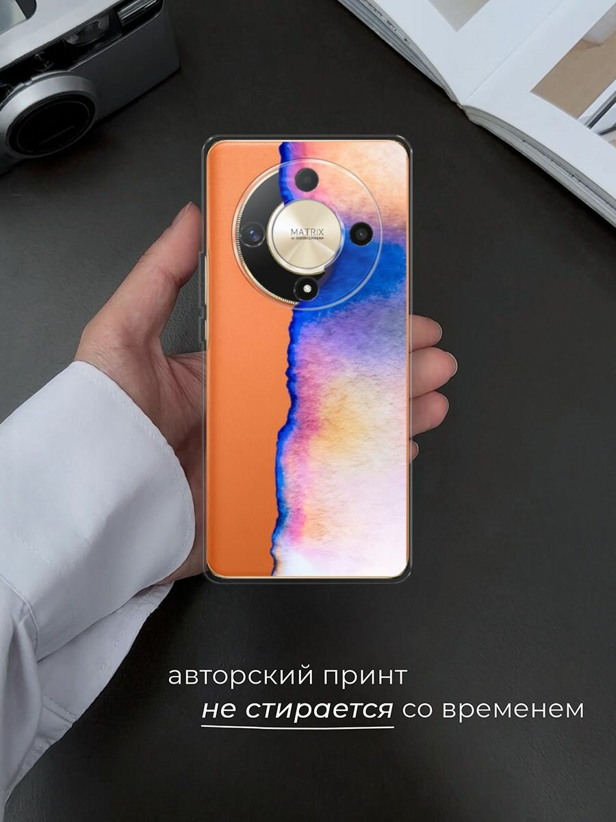 Чехол на Honor X9b / Хонор X9B с принтом Синяя акварель, прозрачный — фото 1