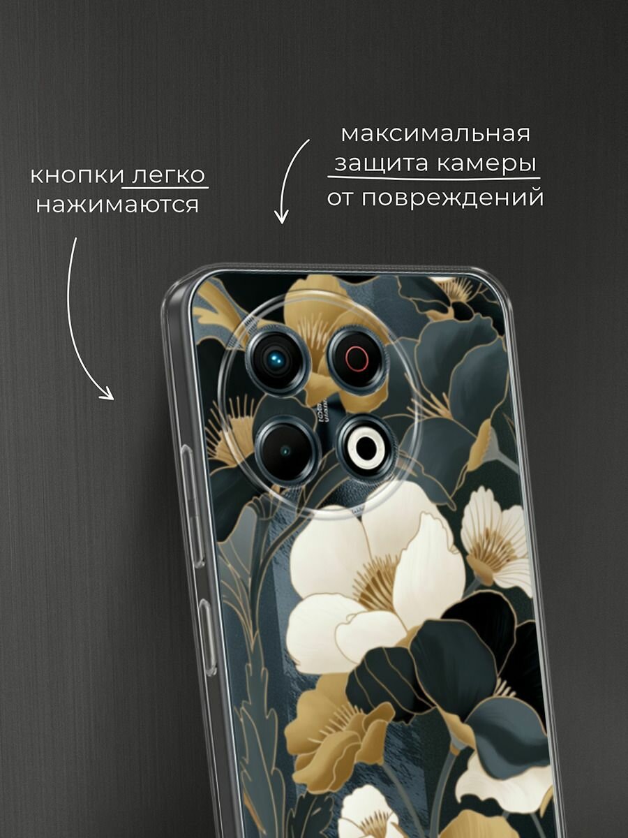 Чехол на Tecno Spark 30 Pro / Текно Спарк 30 Про с принтом Золотые цветы — фото 1