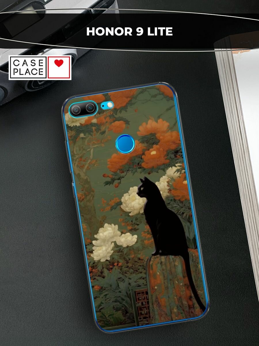 Силиконовый чехол на Honor 9 Lite / Хонор 9 Лайт с принтом Black cat
