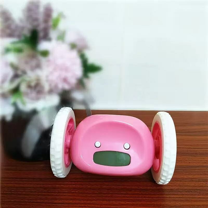 Будильник "Clocky", пластик, LED-подсветкой, арабские цифры, прыжки, вибрация, розовый, 13,5x9 см