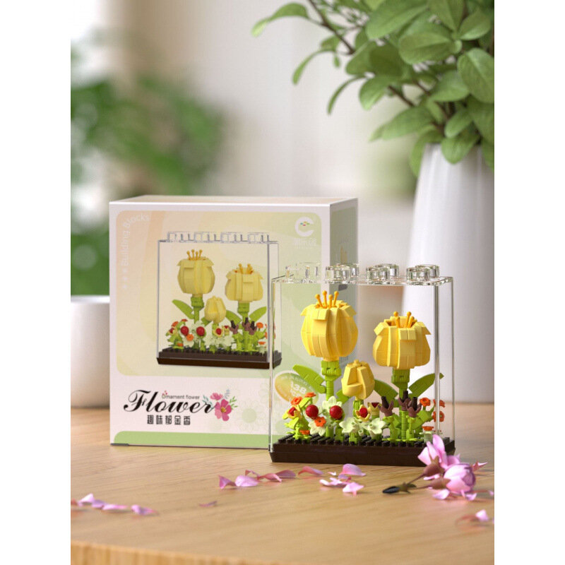 Чаоле Чуан микро-гранулированный набор развивающих игрушек, строительные блоки, цветочная коробка Qimeng 7375-7378